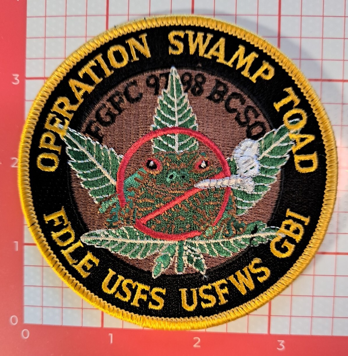 OPERATION SWAMP TOAD DRUG ERADICATION POLICE SHOULDER PATCH 3.75"X3.75 ...