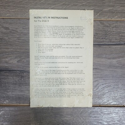 Vintage HTF Rare Apple Disk II Installation Instructions Part # 031 ...