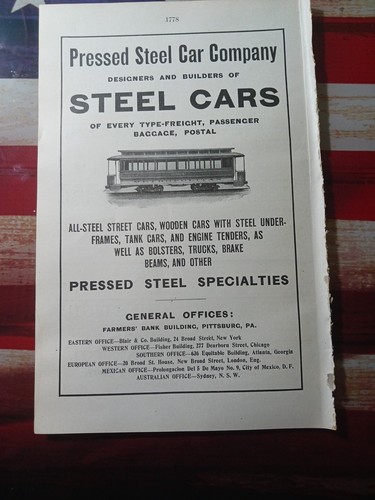 1906 Antique Advertising PRESSED STEEL CAR COMPANY railroad Cars ...