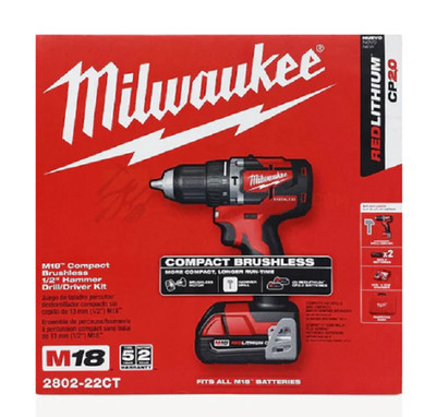 New Milwaukee 2802-22CT M18 18V 1/2" Compact Brushless Hammer Drill ...