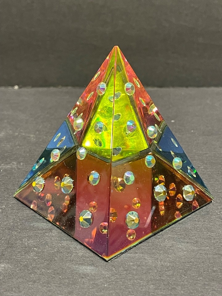 Optical Crystal Art Glass Pyramid Paperweight w/Rhinestones by Ray ...