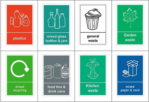 Recycling Bin General Waste Plastics Mixed recycling Stickers ...