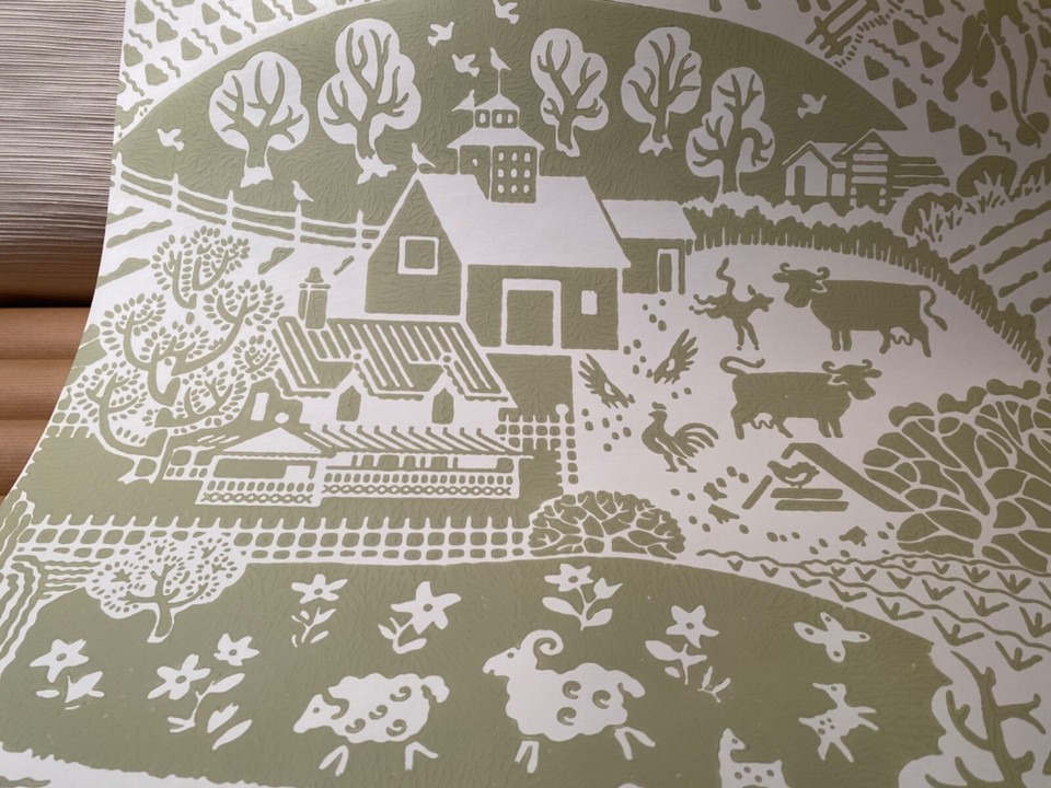 FARROW & BALL Gable Ash Grey W9 Paint Hand Printed Scenic Wallpaper ...