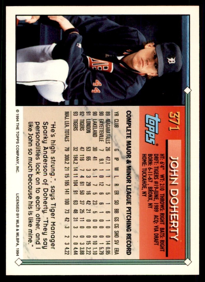 1994 Topps Gold John Doherty Baseball Cards #371 | eBay