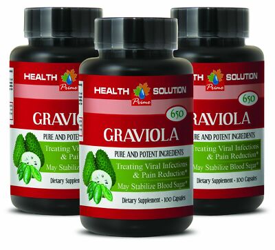 immune system booster - GRAVIOLA EXTRACT 650mg - natural 3 Bottles 300 ...