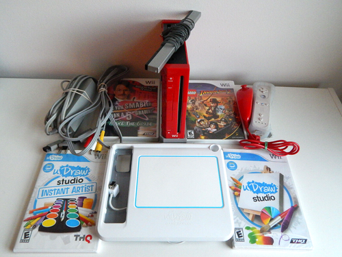 Nintendo Wii Red System Console Bundle Lot w/ Games, uDraw Tablet ...