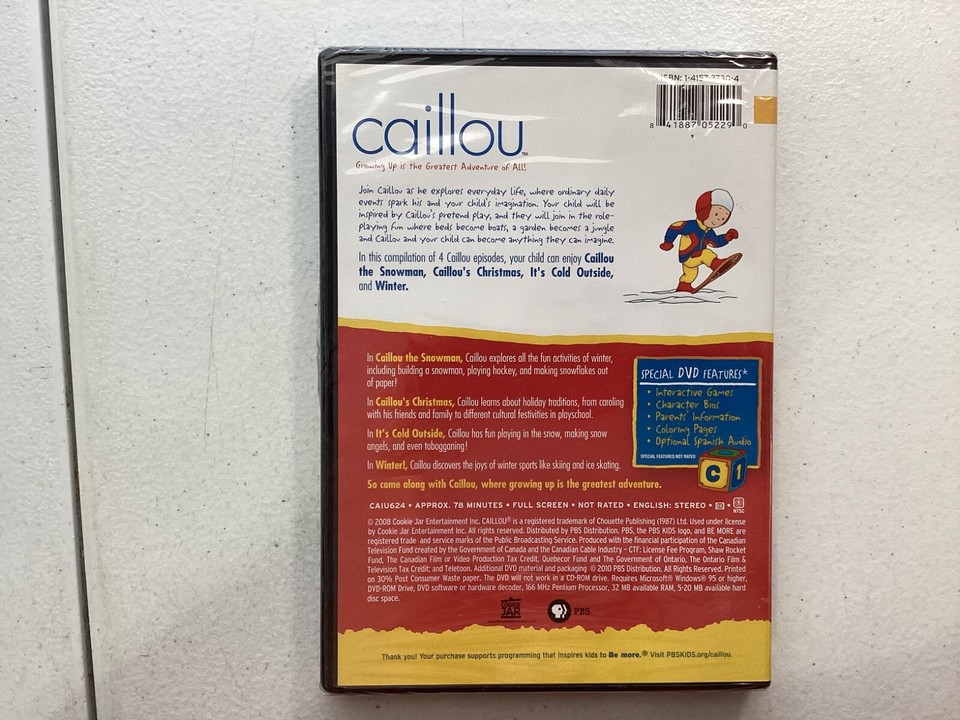 Caillou DVD Sealed 2008 PBS Kids NR Winter Wonders 14 Adventurous ...