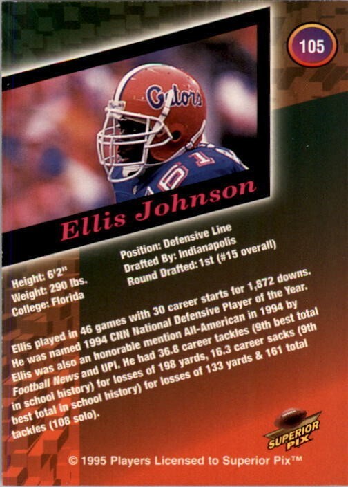 1995 Superior Pix Football Card #105 Ellis Johnson | eBay