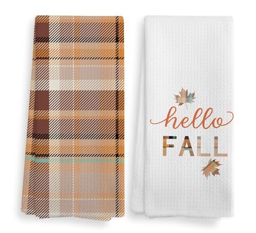 Hello Fall Towel Fall Kitchen Towels and Dishcloths Set of 2 Fall ...