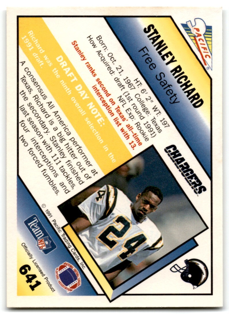 1991 Pacific Stanley Richard Rookie San Diego Chargers #641 | eBay