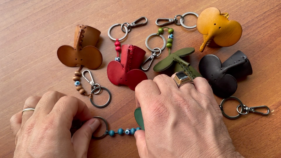 Leather Elephant Keychain, Charm for Women's Purse & Bags | Handmade ...