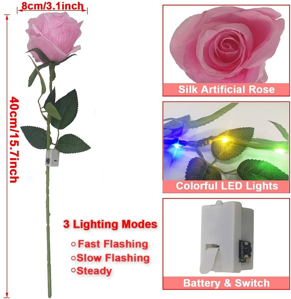 Eternal Rose Flower LED Enchanted Light up Rose LED Light Valentine's ...