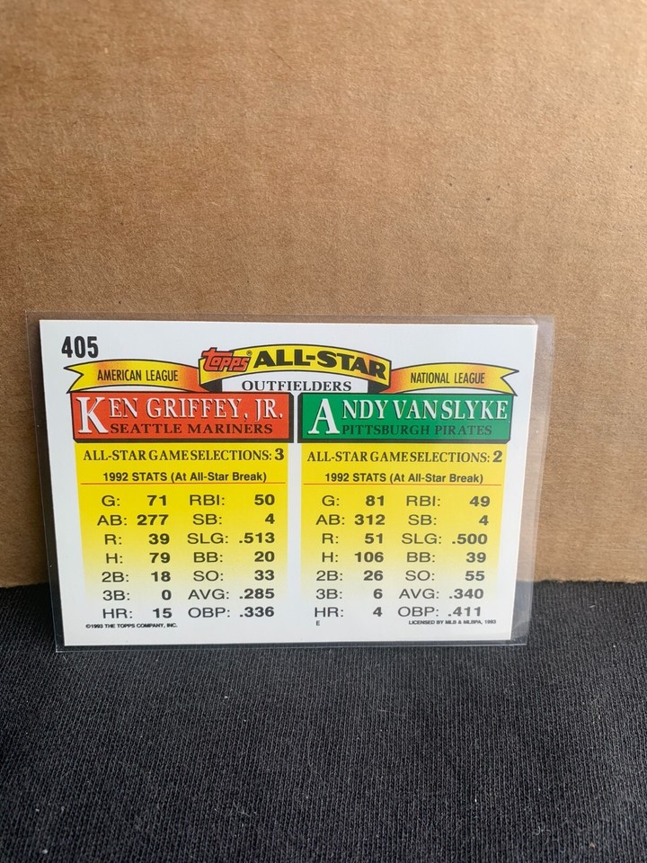 1993 Topps Baseball Card 92 All Stars Andy Van Slyke Ken Griffey Jr. | eBay