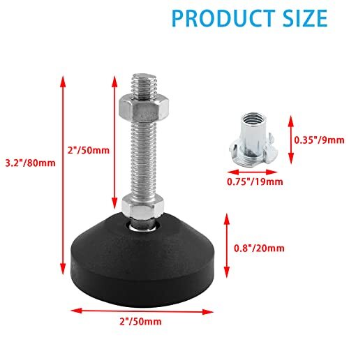 4 Pcs M8 Leveling Feet with T-Nut Anti Skid Threaded Rubber Feet ...