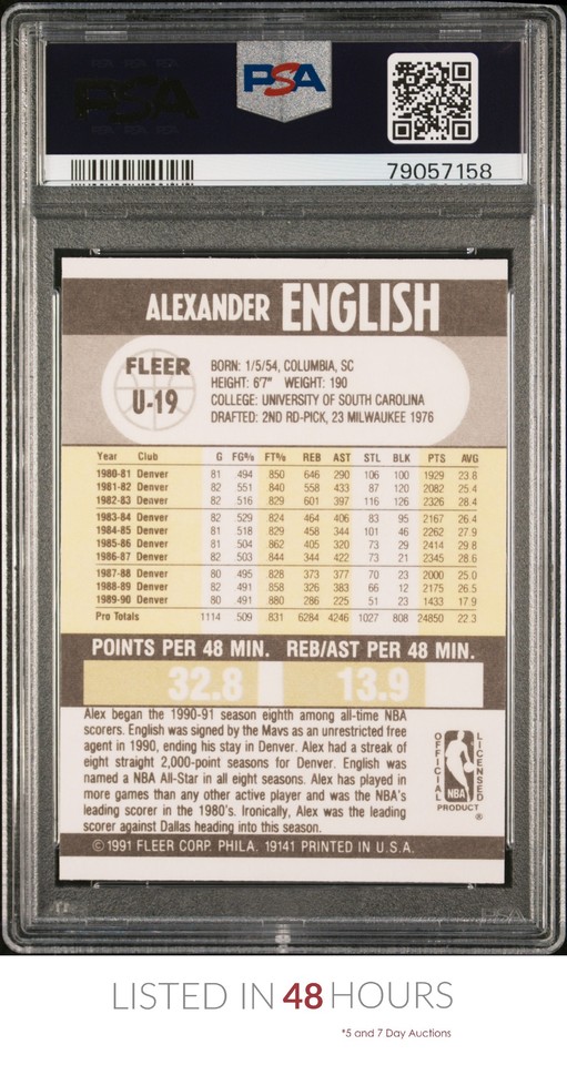 1990 FLEER UPDATE #U-19 ALEX ENGLISH HOF PSA 10 K3727662-158 | eBay