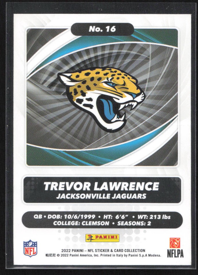 2022 Panini Sticker & Card Trevor Lawrence Light Blue #13/50 Jaguars | eBay