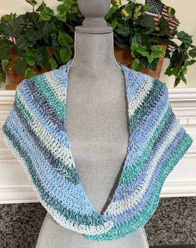 Handmade Crochet Triangle Shawl Shawlette Wrap Scarf Blue Ombre Yarn 50 ...