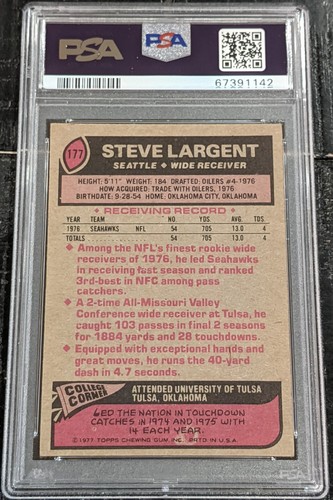 1977 Topps Steve Largent ROOKIE PSA 6 EX-MT RC #177 Seahawks | eBay