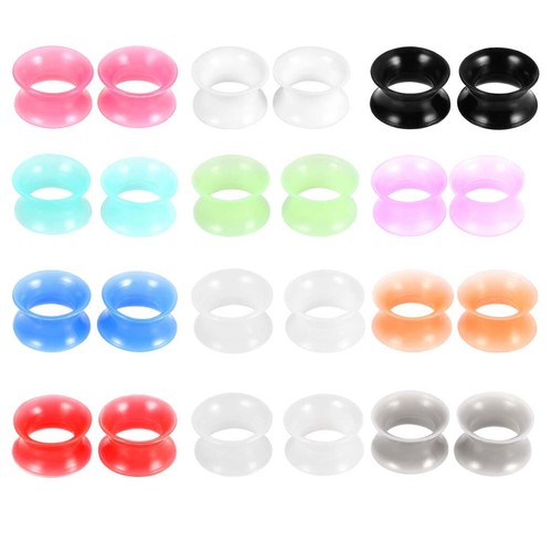12Pair Ear Plugs Flesh Tunnel Expanders Lobe Stretcher Silicone Double ...