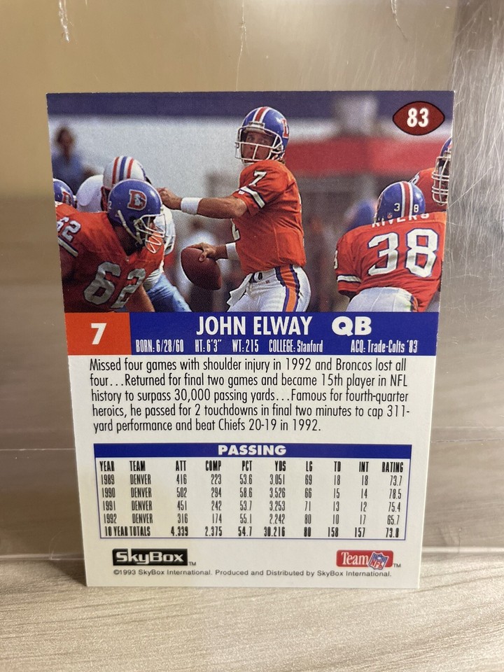 1993 JOHN ELWAY SKYBOX IMPACT FOOTBALL CARD DENVER BRONCOS #83 H 216 | eBay