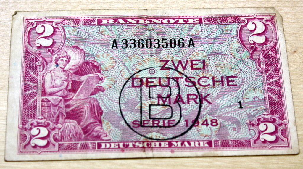 1948 Germany 2 Mark WW2 Allied Troops Germany Military Currency Stamped ...