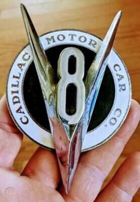 EARLY 1930S CADILLAC V8 RADIATOR GRILL BADGE HOOD EMBLEM ORNAMENT ...