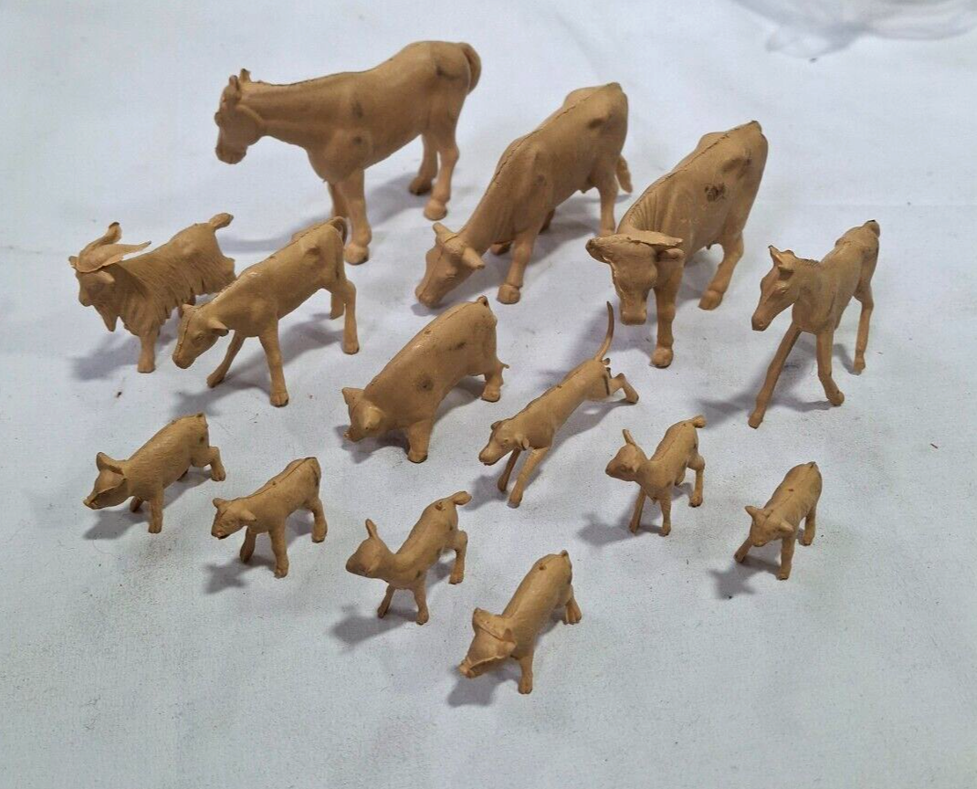 Lot of 14 Vintage 1960s Marx Farm Playset Cream Colored Animals Pig Cow ...