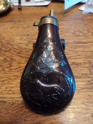 U.S. Civil War Era Remington / Colt Navy Size Black Powder Flask / Horn ...