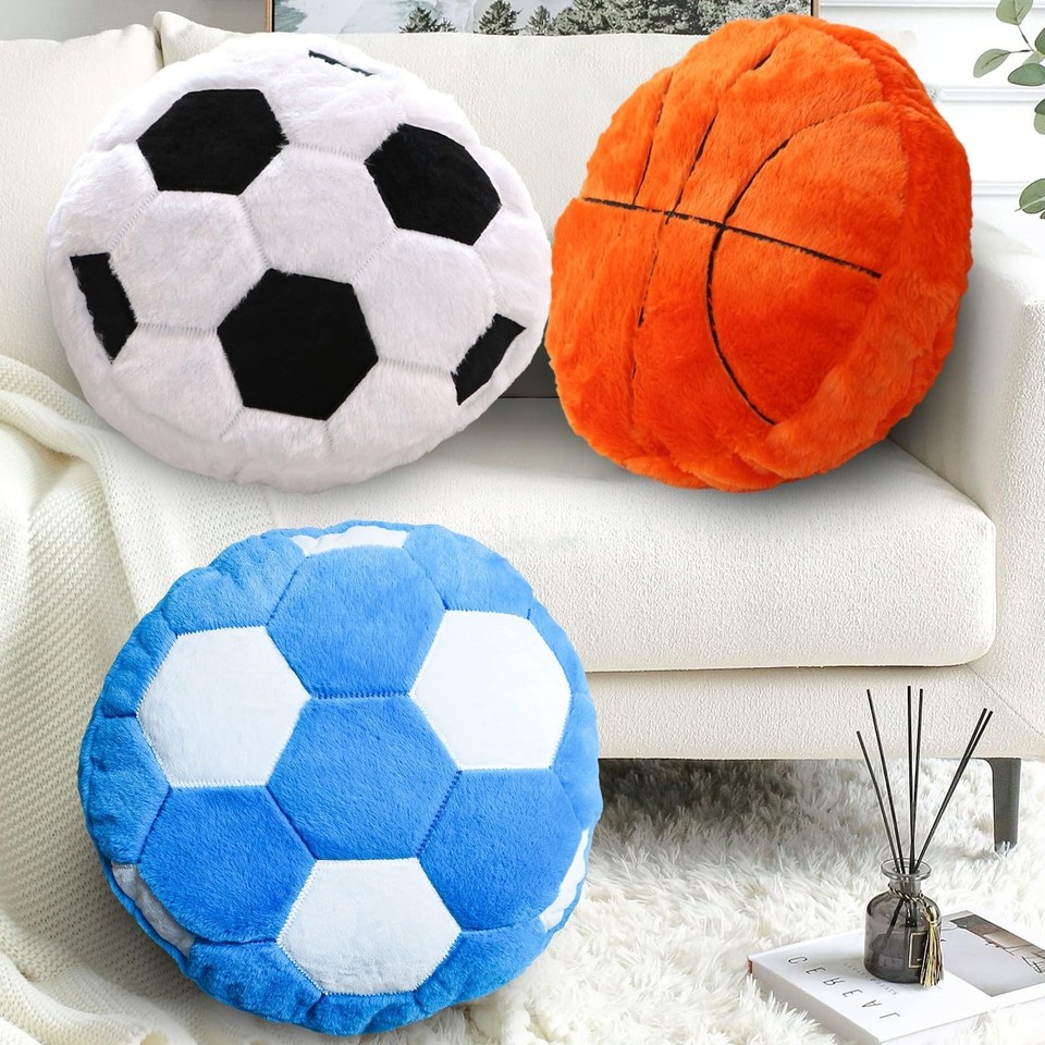 Blue Soccer Pillow Fluffy Soccer Ball Throw Pillow for Bedroom Decor ...