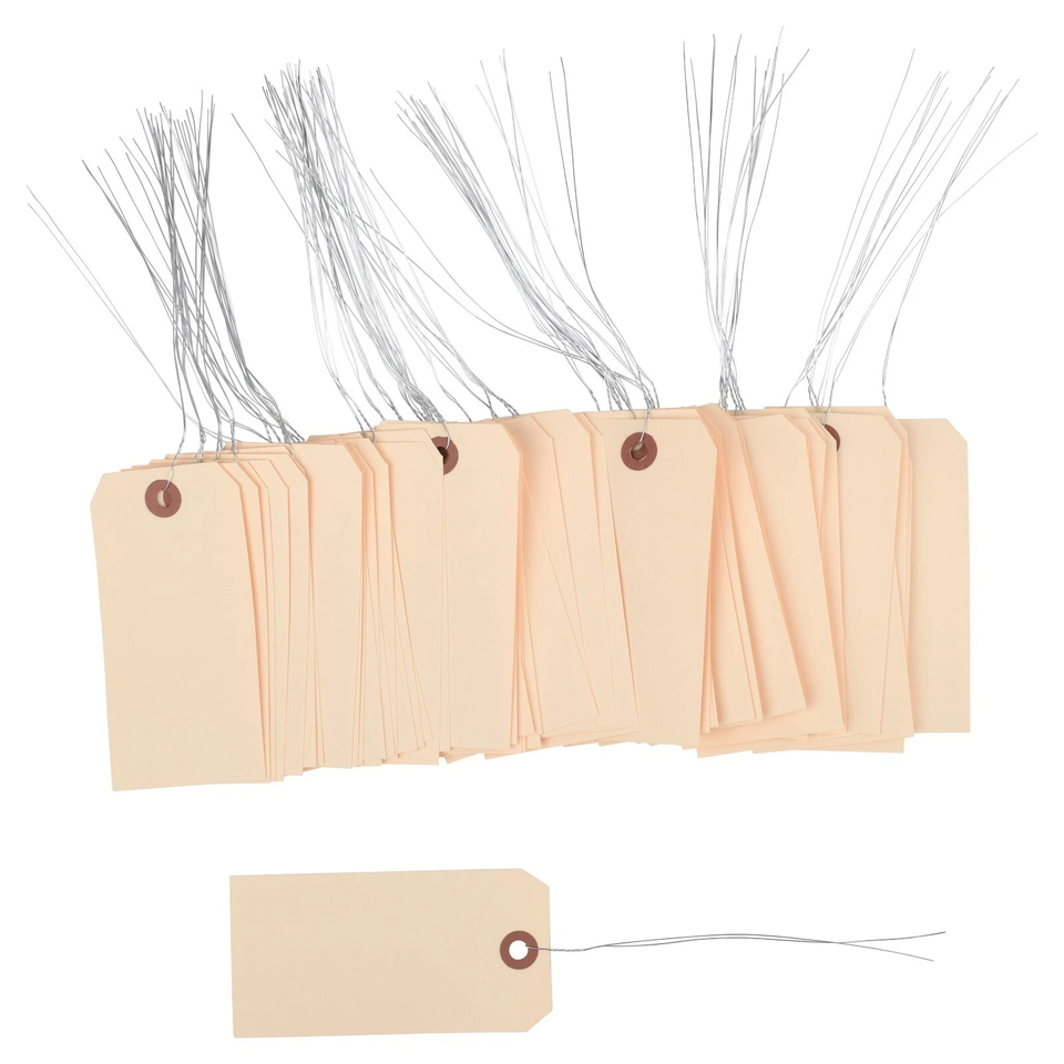 100 PCS 4 3/4"x2 3/8" Size 5 Manila Inventory Pre Wired Hang Tags with ...