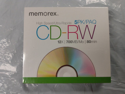 Memorex High Speed CD-RW Discs 5-Pack 12x 700MB 80 Min. Home PC Music ...