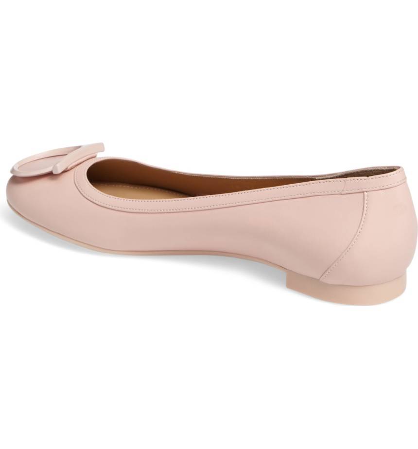 NIB Salvatore Ferragamo ENA Logo Ballet Flat Shoe Bon Bon PINK Leather ...