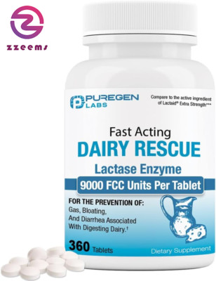 Dairy Relief Fast Acting Lactase Enzyme 9000 FCC, Lactose Intolerance ...