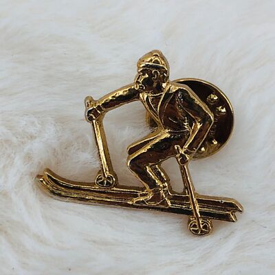 High School Ski Team Gold Tone Letterman Jacket Pin | eBay