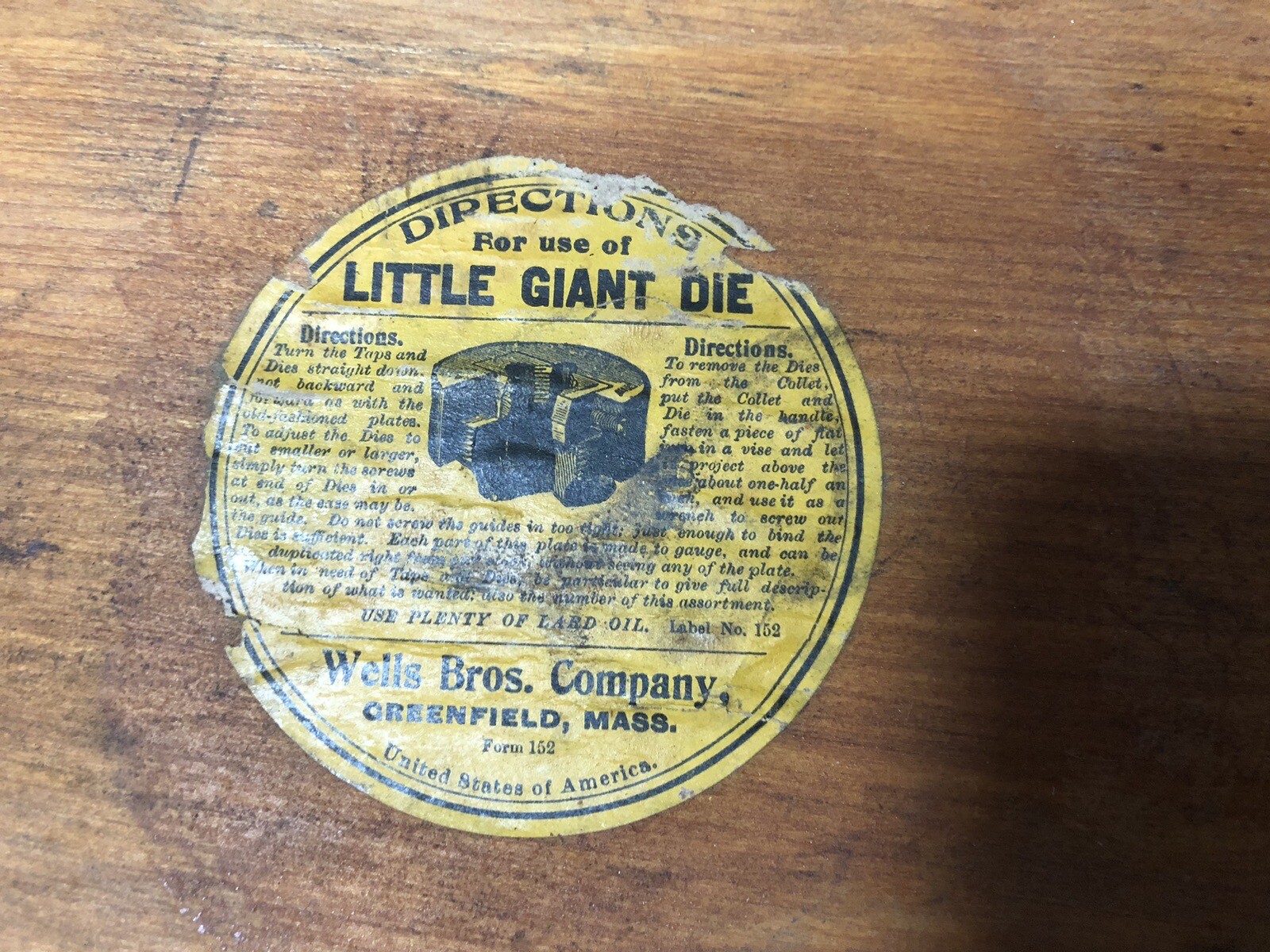 Antique Tap & Die Set Wells Bros. Co. Little Giant 67 1/2 Oversized 27 ...