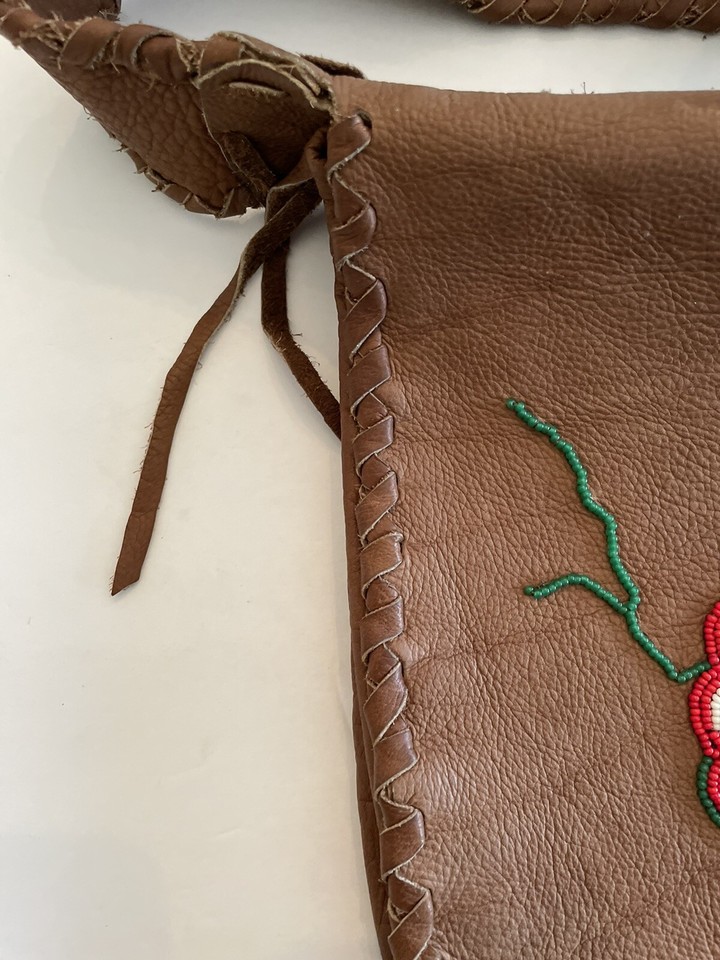 Hand Stitched Native American Indian? Purse Reversible Beading Leather ...