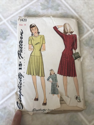 Vintage Simplicity Sewing Pattern 1420 Womens Dress 2 Pieces Sz 14 32 ...