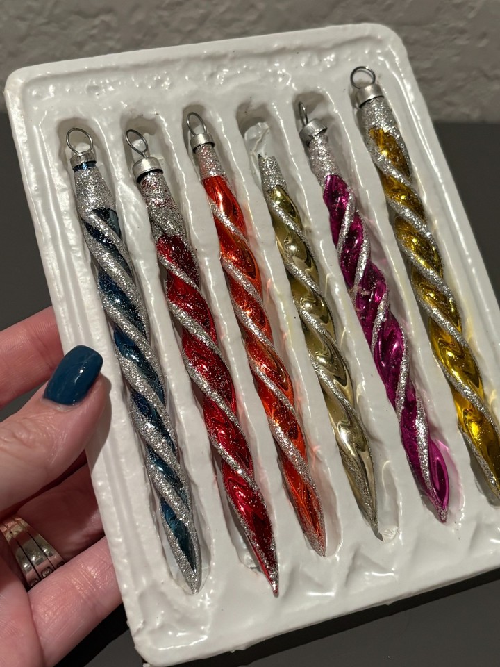 USED Vtg Pyramid Mercury Glass Spire Icicle Ornaments Set of 6 (1 ...