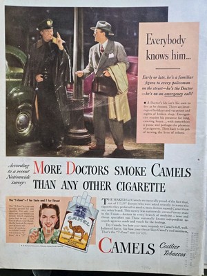 1946 More doctors smoke Camel Cigarettes Everybody knows him vintage ad ...