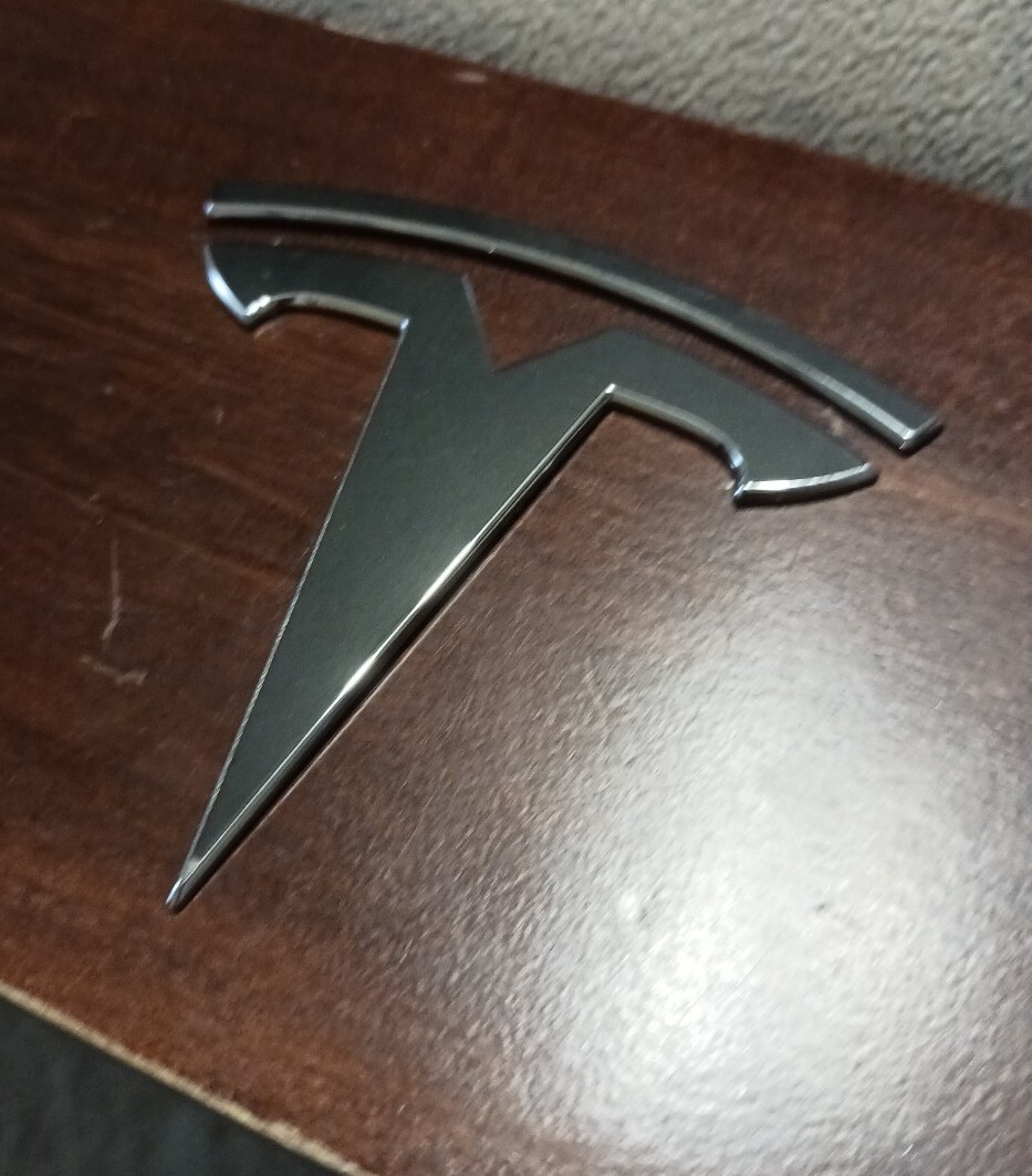 TESLA MODEL 3 EMBLEM 17-21 HOOD Frunk GENUINE OEM logo Used black out ...