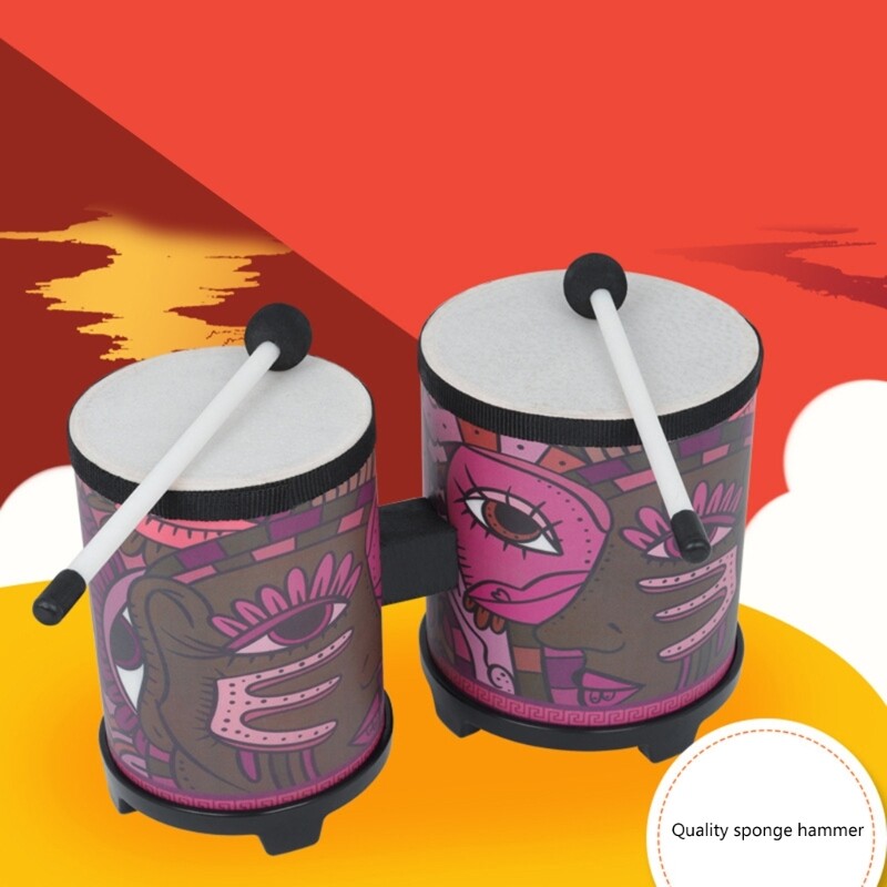 Wood Bongos Drum Indian Decal Hand Drum Portable Small Percussion ...