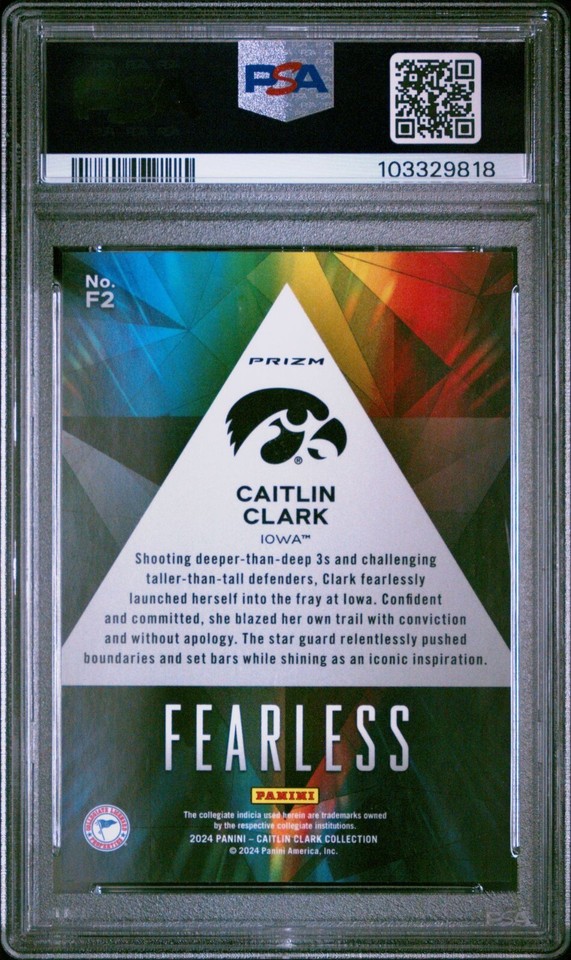 2024 PANINI CLARK COLLECTION FEARLESS #F2 CAITLIN CLARK ROOKIE RC PSA ...