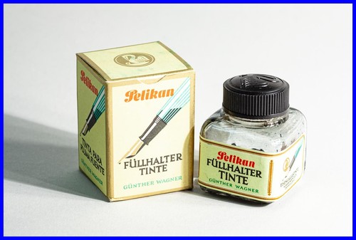 1950's Design PELIKAN 61S "Füllhalter Tinte" empty ink pot glass bottle ...