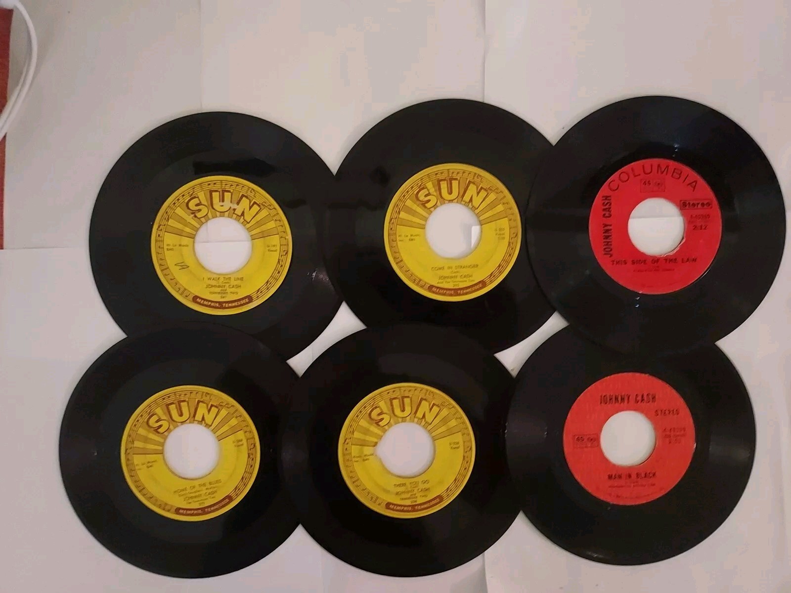 45 RPM Vinyl Record Lot of 6 Johnny Cash Sun Records, I Walk the Line ...