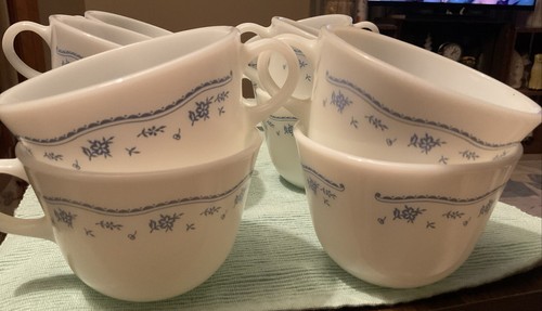 PYREX Morning Blue microwave safe mugs/cups 12 pieces milk glass ...