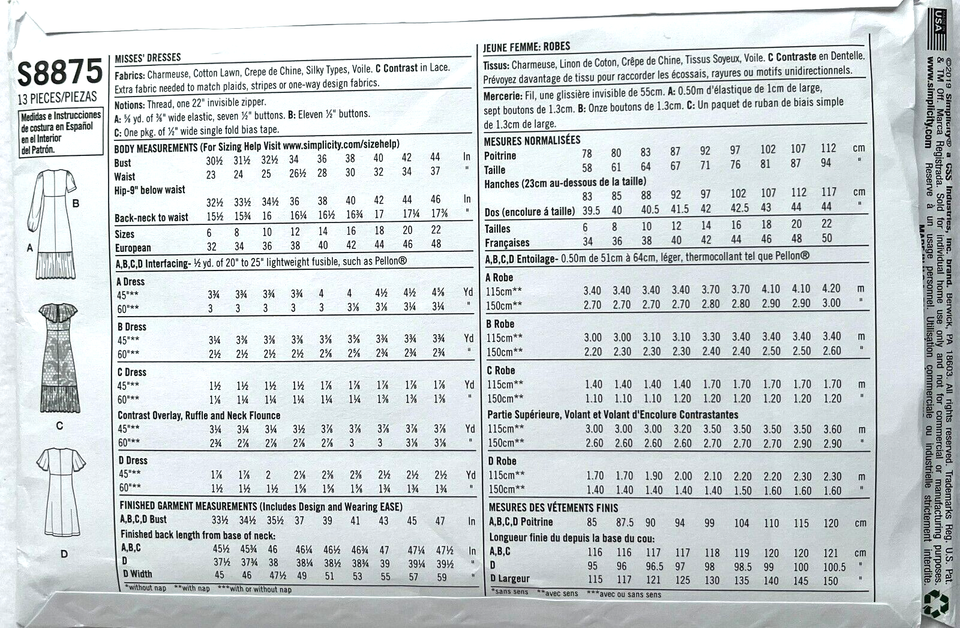 Simplicity S8875 Sewing Pattern Misses Dresses Sizes: 6-14 Assorted ...