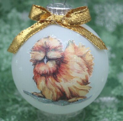 B037 Hand-made Christmas Ornament - chicken - gold buff silky silkie ...