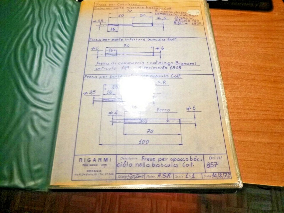 COLT 36,COLT 44 ,1970s LOT blueprint " Tooling " RIGARMI BRESCIA ...