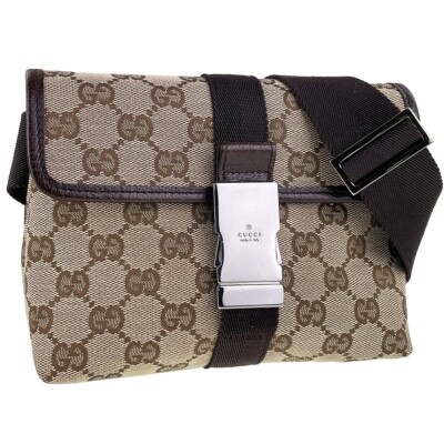 GUCCI GG Canvas Canvas Fabric Leather Fabric Beige Brown GUCCI GG Canvas Canvas Fabric Leather Fabric Beige Brown