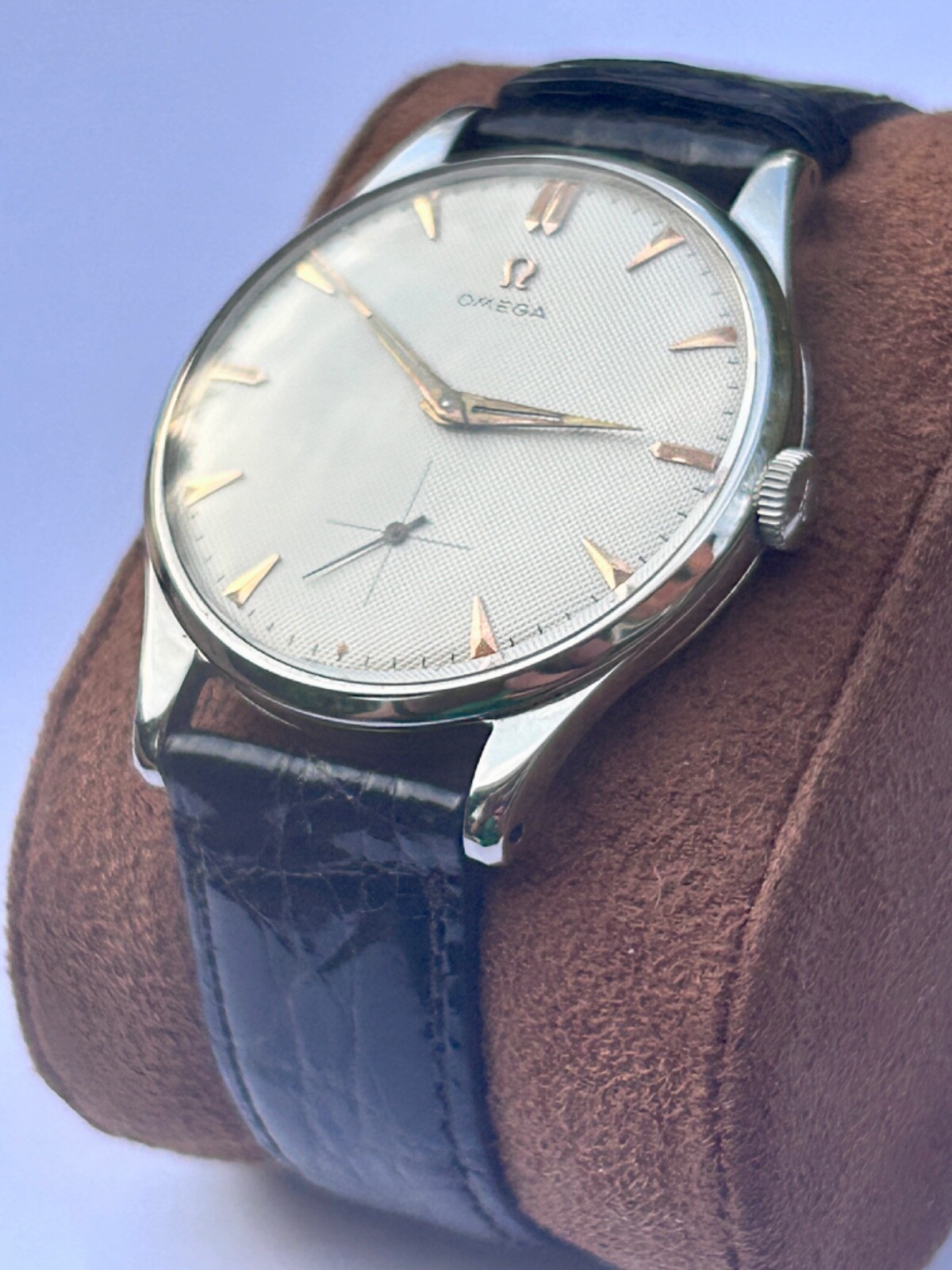 Vintage Omega Steel Watch On Leather Strap With Steel Buckle - Jumbo ...